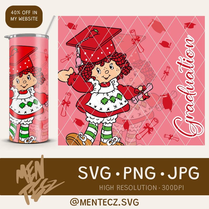 Strawberry Graduation Bundle – Doll With Cap and Diploma – Digital ...