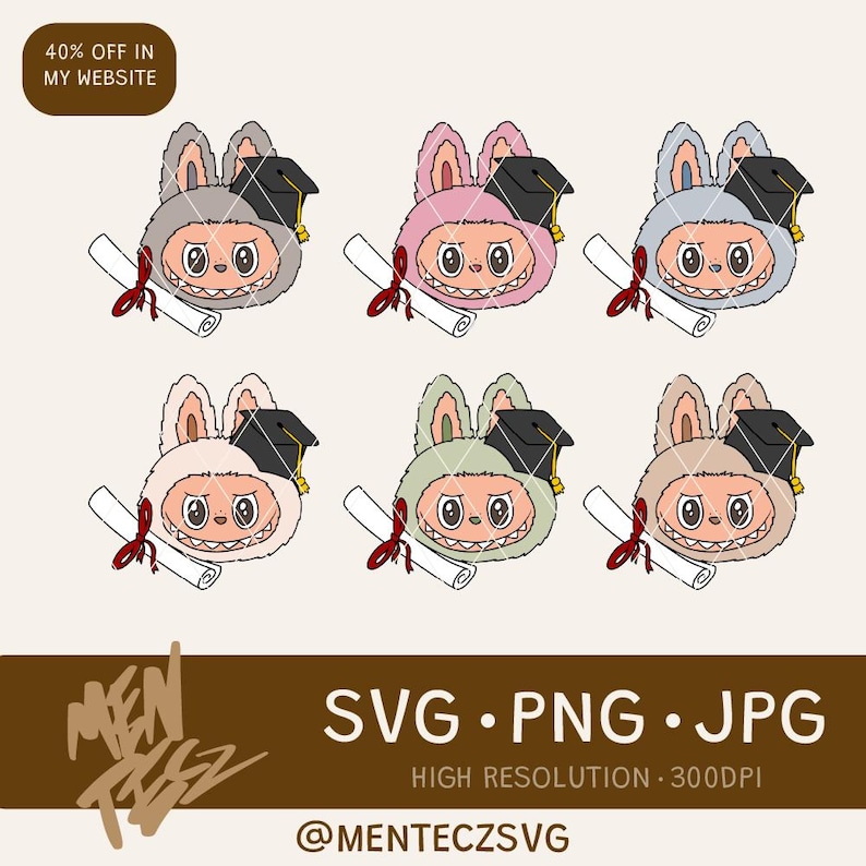 Labubu Graduation SVG, Pack, Labubu Graduation Day Topper for Bouquets ...