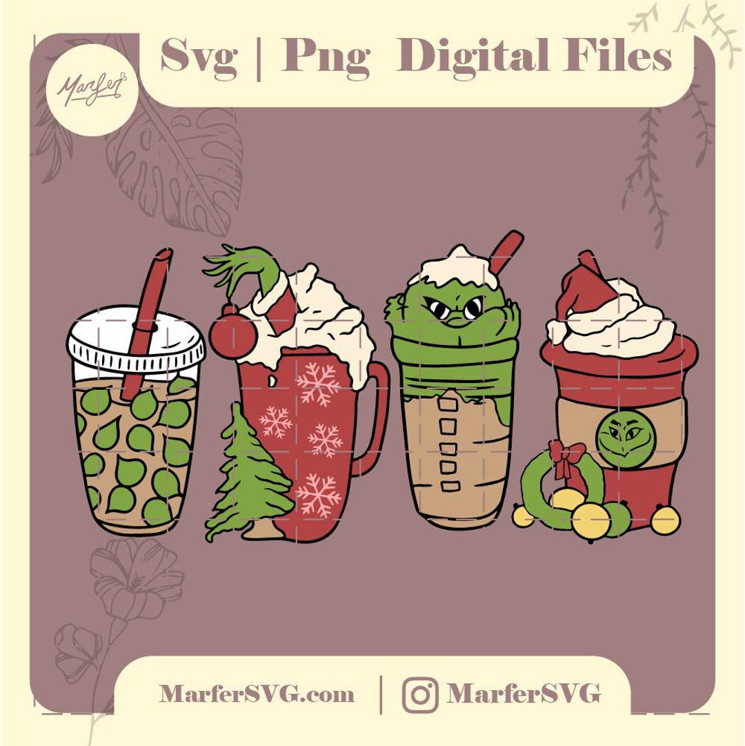 Christmas Coffee Drink Svg, Grinch Svg, for Shirts Mugs Transfers ...
