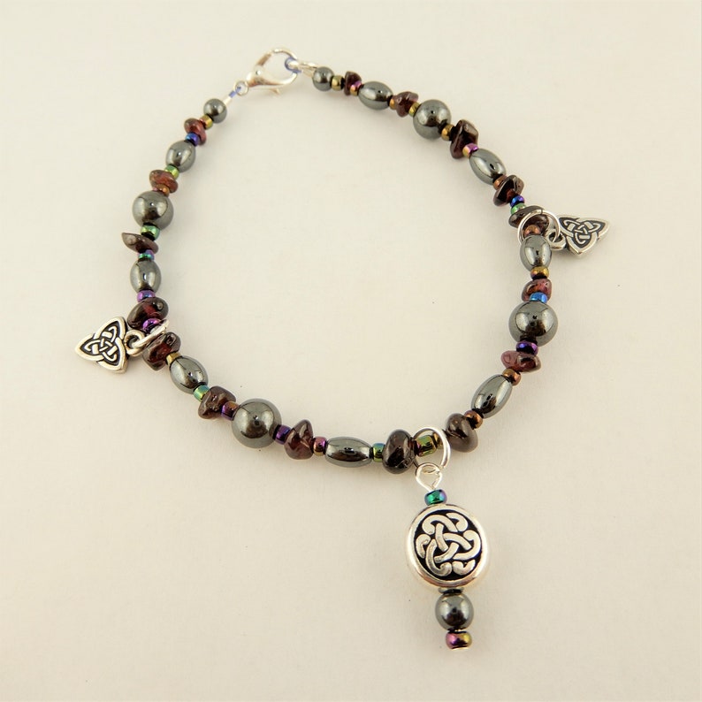 Celtic Knot Beaded Bracelet With Genuine Hematite and Garnets Beads ...