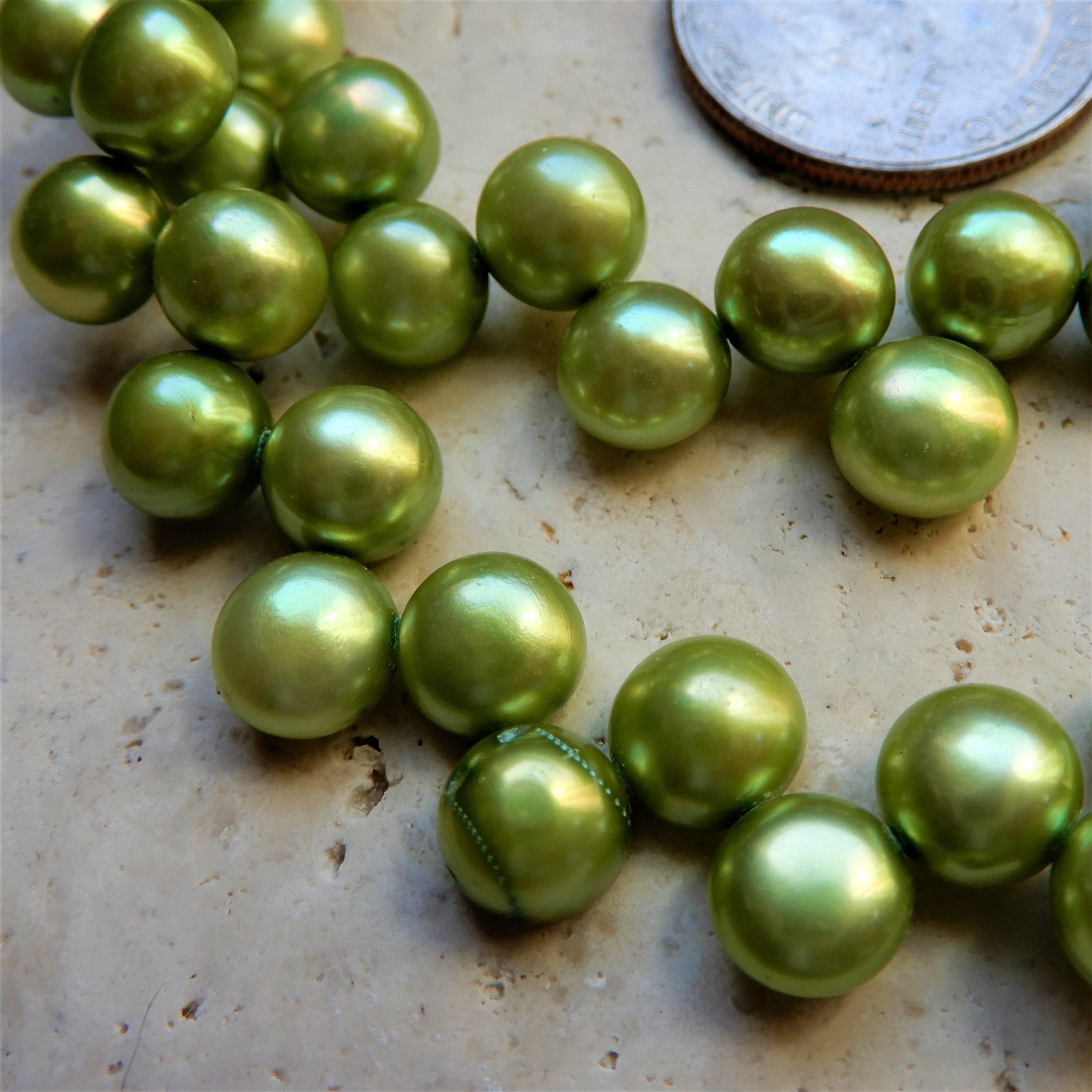 7mm 8mm Green Freshwater pearl round top drilled flat sided | Etsy