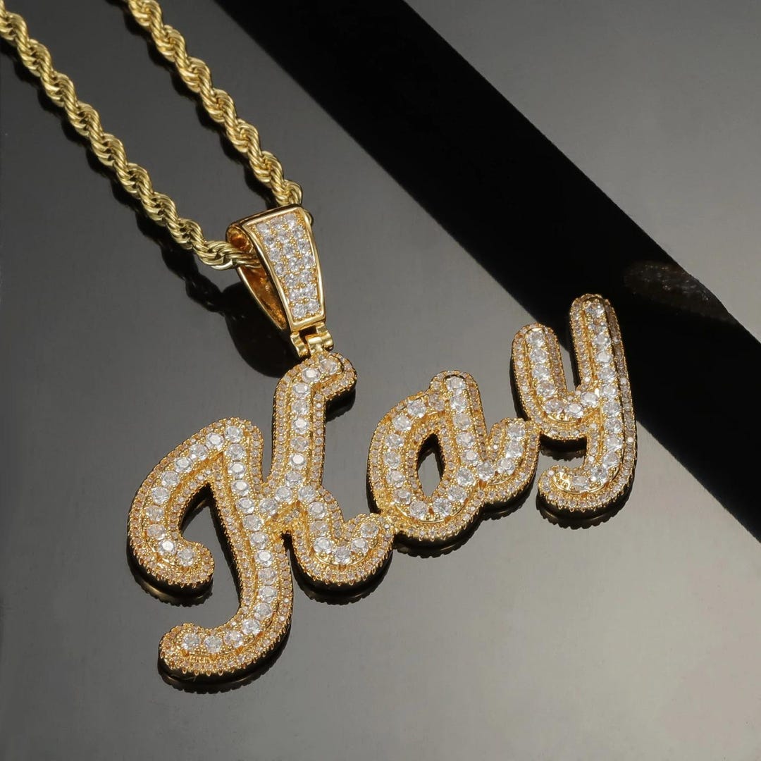 Custom Diamond Name Necklace, Iced Out Rope Chain Necklace ...