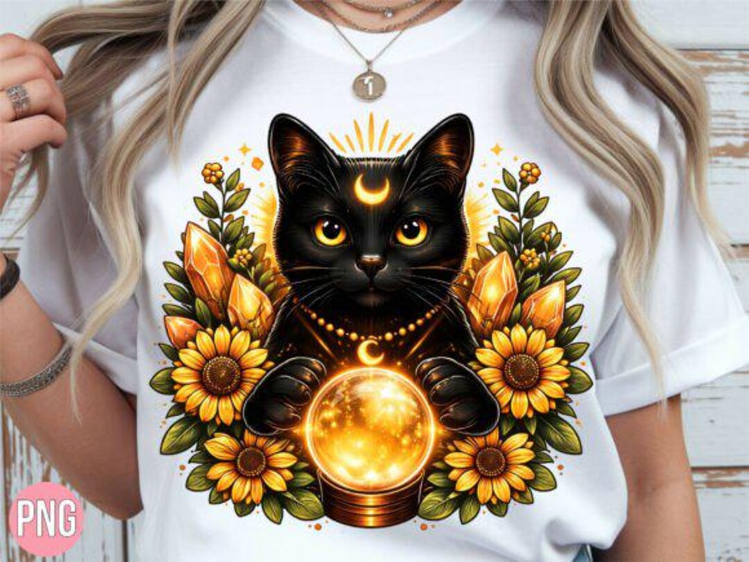 Mystical Black Cat PNG | Crystal Ball Cat Design | Tarot Cat PNG ...