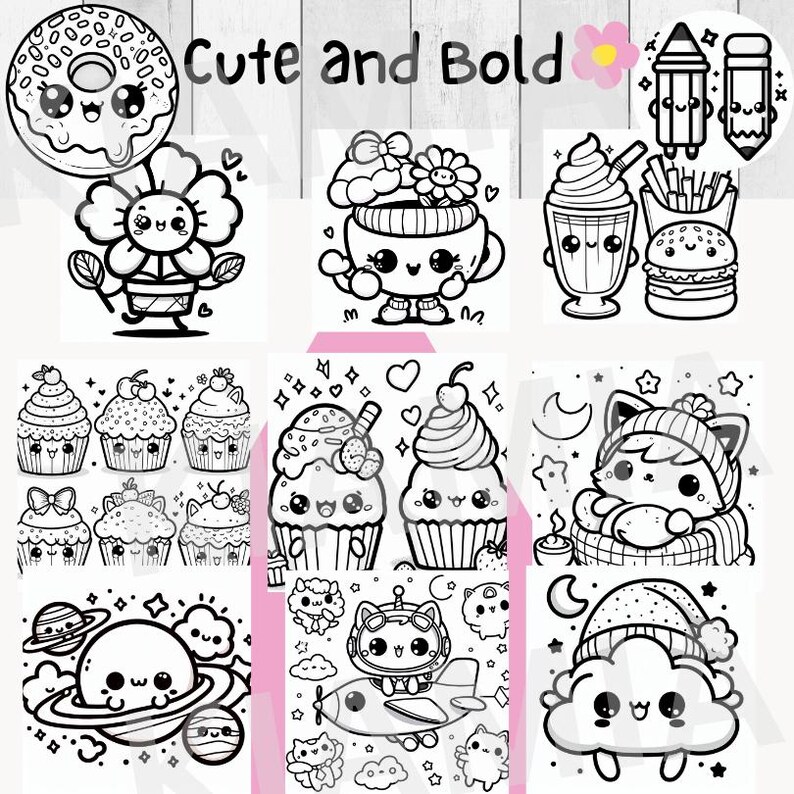 Kawaii Coloring Pages | Bold and Easy | 20 Pages | Cute Coloring Pages ...