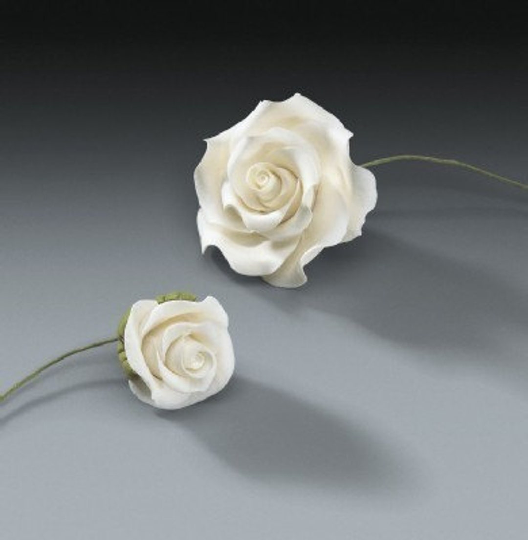 2ct White Rose Gum Paste Flowers for Weddings and Cake Decorating ...