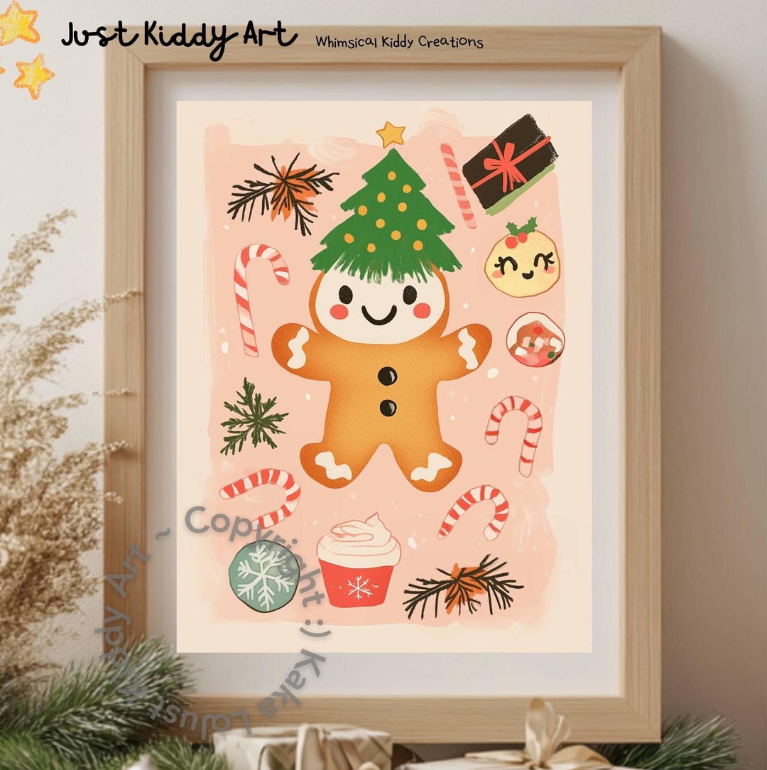 Gingerbread Man Christmas Digital Print Festive Wall Decor for Kids ...