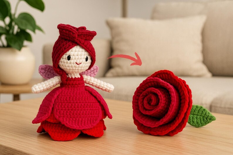 Reversible Rose-to-fairy Amigurumi Pattern PDF | Cute Flower Doll ...