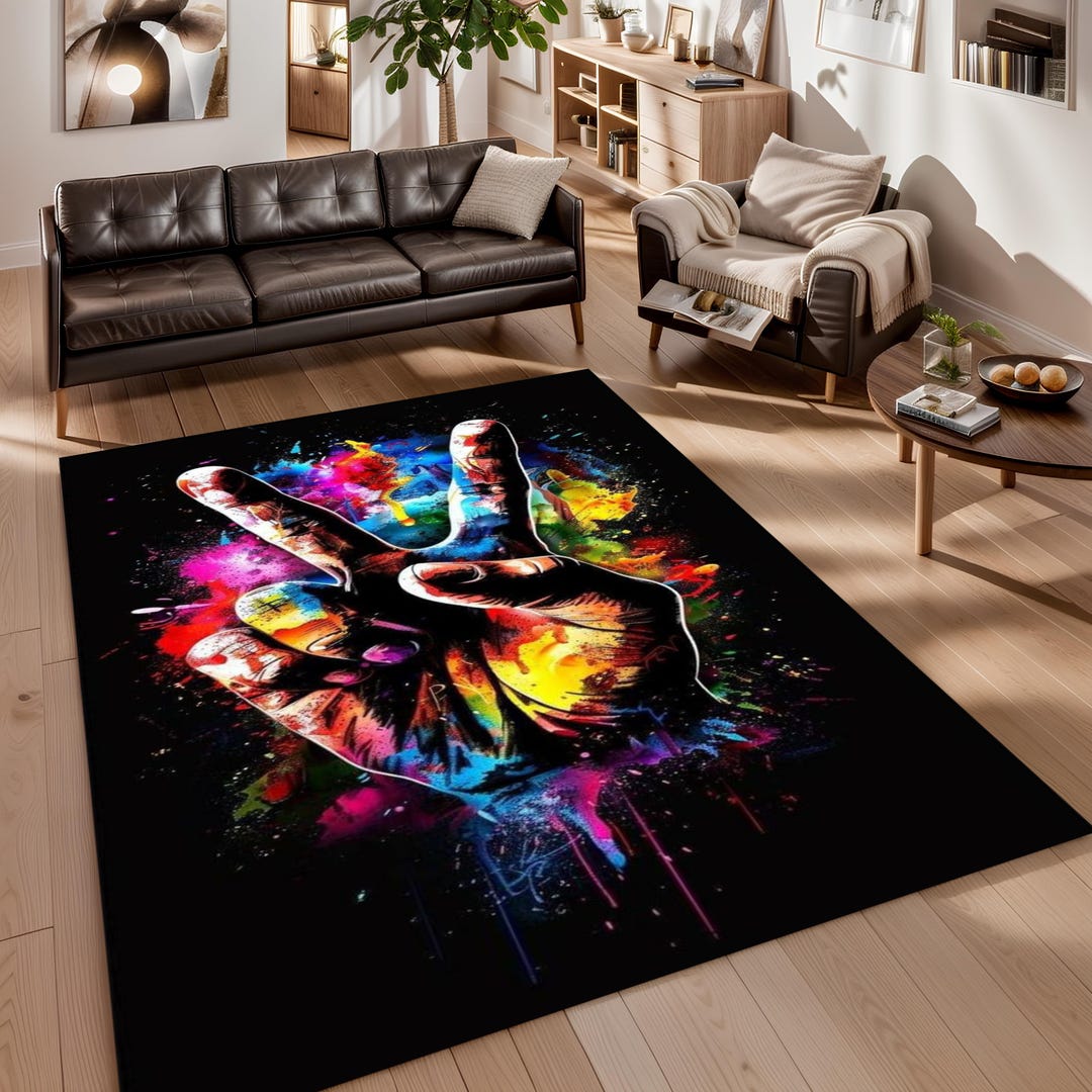 Peace Sign Rug, Rug With Peace Sign, Graffiti Style Rug, Youth Room ...