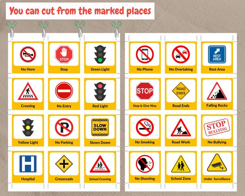 Traffic Signs Flash Cards: Road Safety Learning Game (PDF) - Etsy