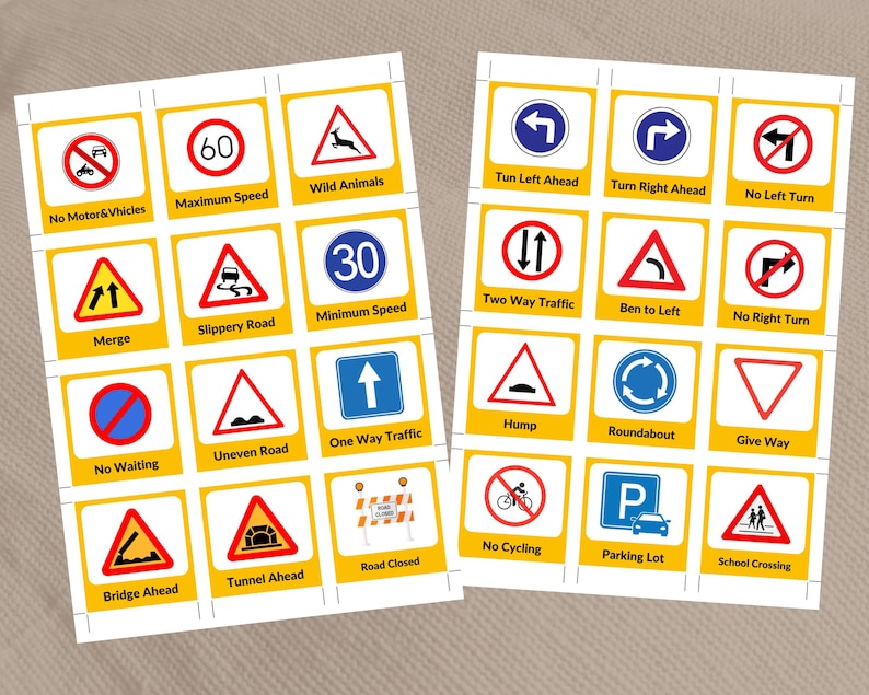 Traffic Signs Flash Cards: Road Safety Learning Game (PDF) - Etsy