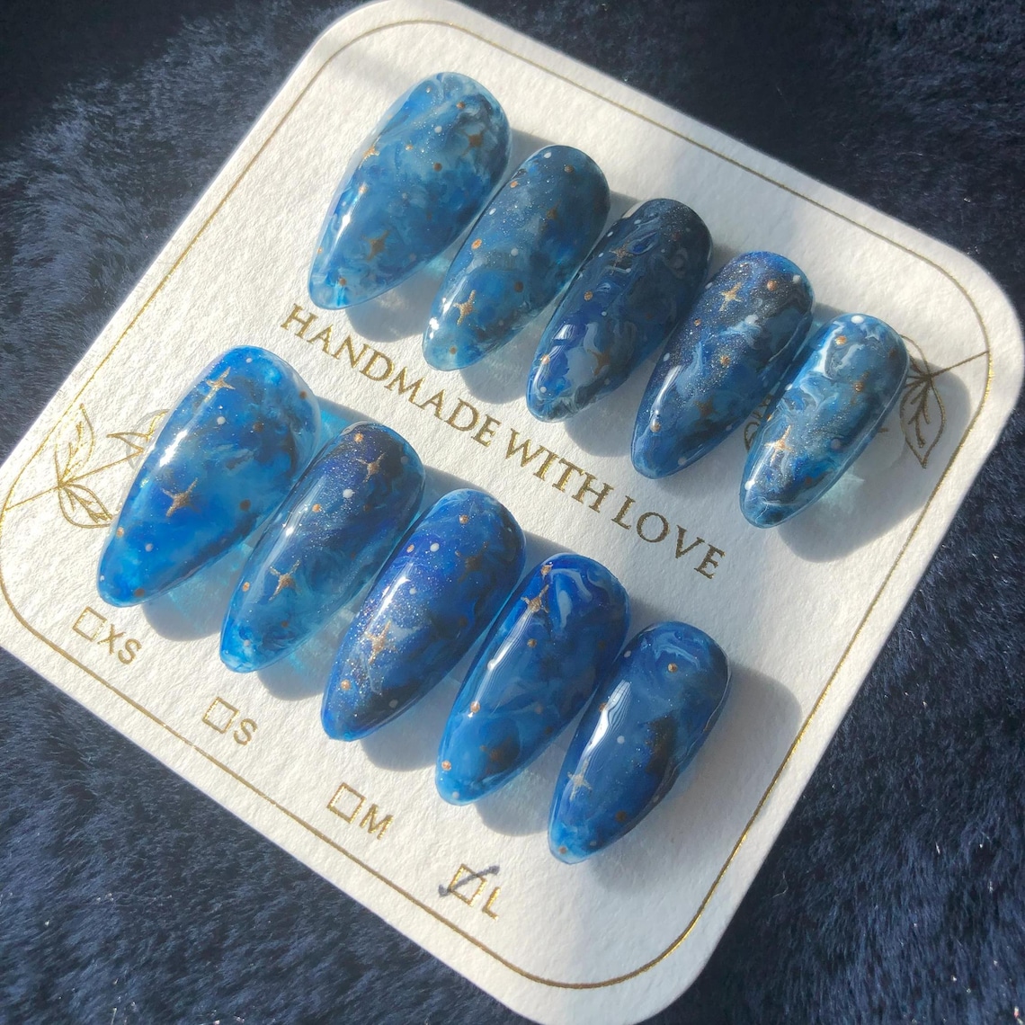 Cosmic Countdown New Year Press-on Nails-- Navy and Gold Galaxy Design ...