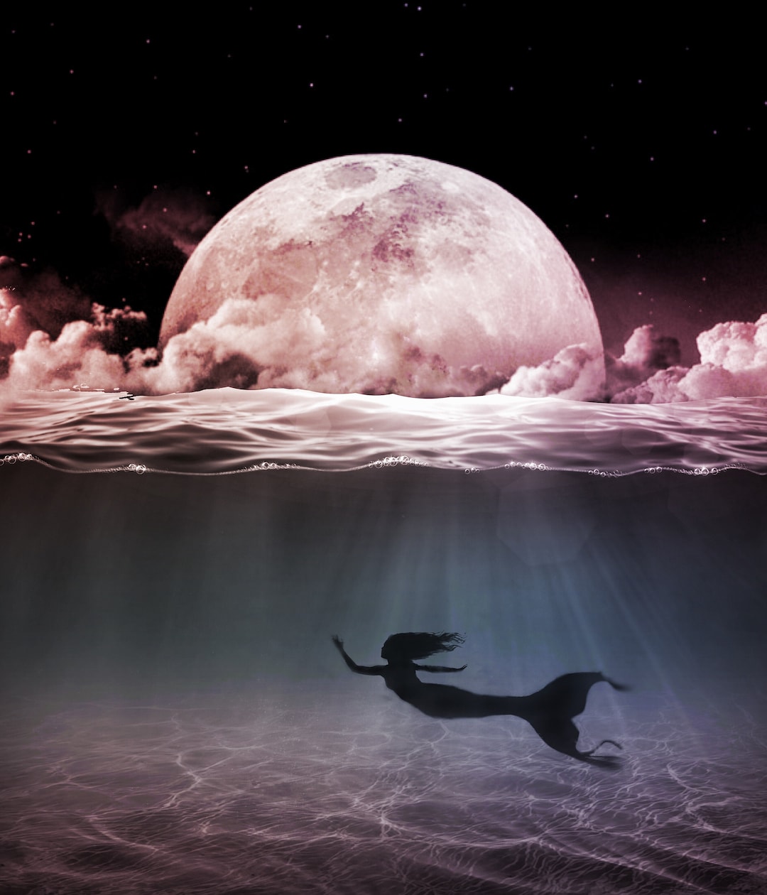 Mermaid Moon PRINT - Pisces Full Moon Photo Water Ocean Wall Home Woman ...