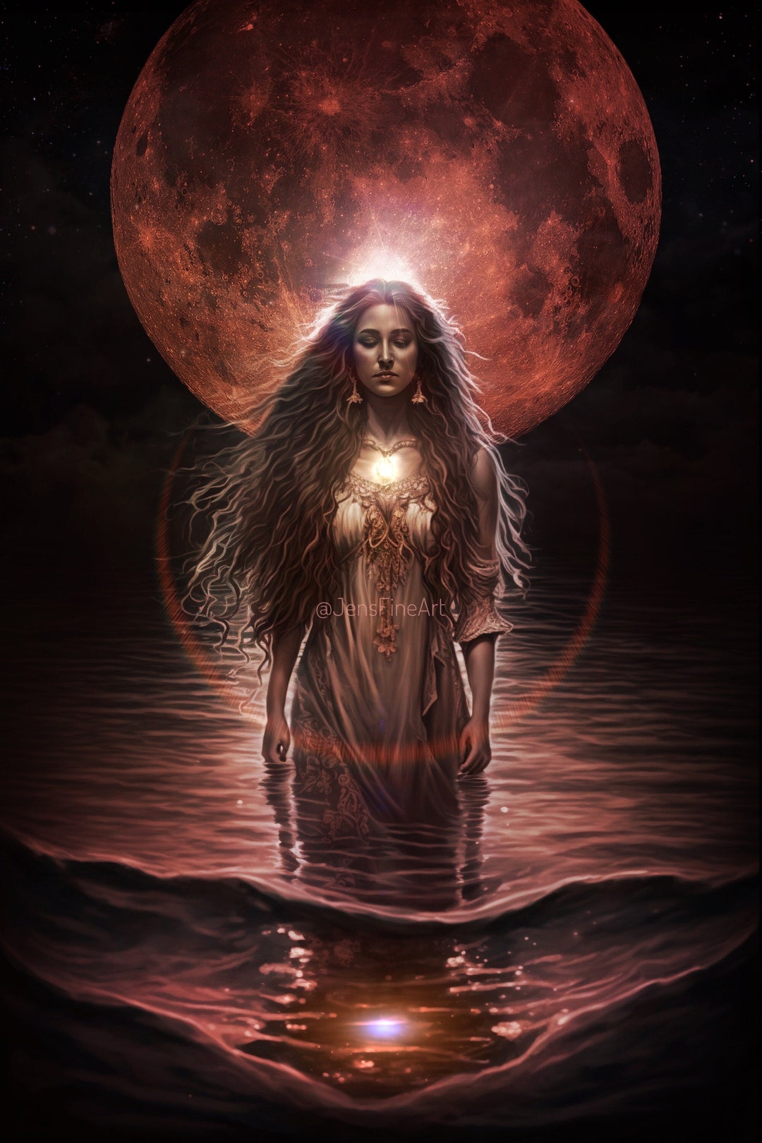 Scorpio Blood Moon Eclipse PRINT - Full Moon Photo Lunar Goddess Surreal Pagan Art Woman Mood ...