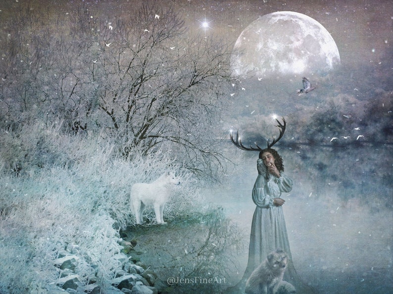 Yule Goddess PRINT - Winter Solstice Photo December Wall Art Full Moon ...