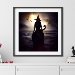 Scorpio Witch PRINT - Solar Eclipse Ocean Birds Goddess New Moon Dark ...