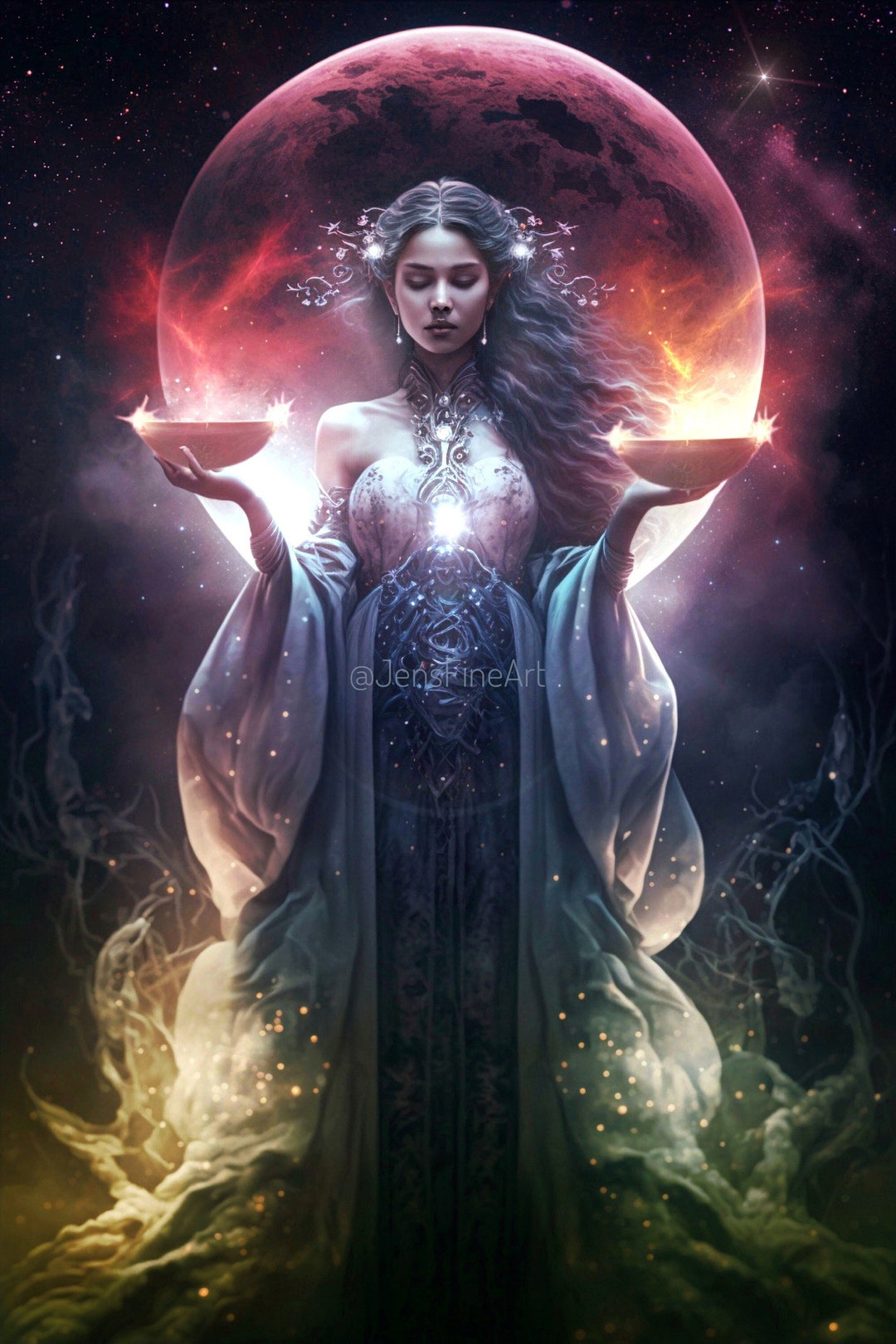 Celestial Magic PRINT - Full Moon Photo, Libra Woman Surreal Gothic ...