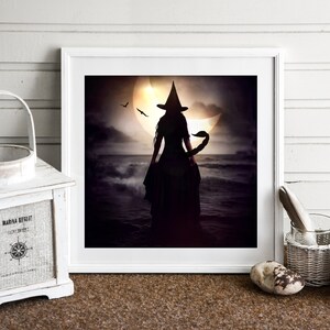 Scorpio Witch PRINT - Solar Eclipse Ocean Birds Goddess New Moon Dark ...