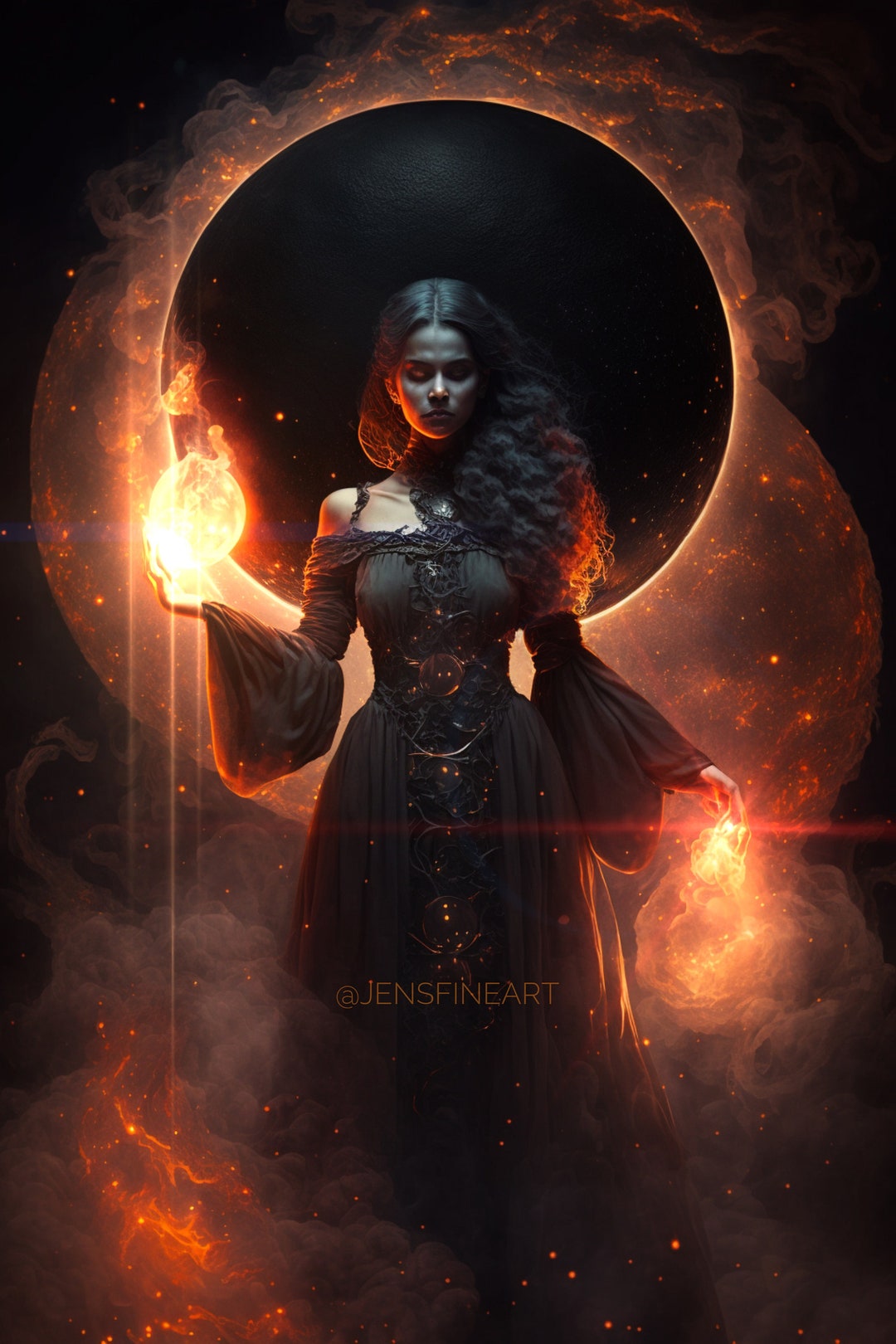 Goddess of Fire PRINT - Dark Moon Photo, Surreal Gothic Astrology Woman ...