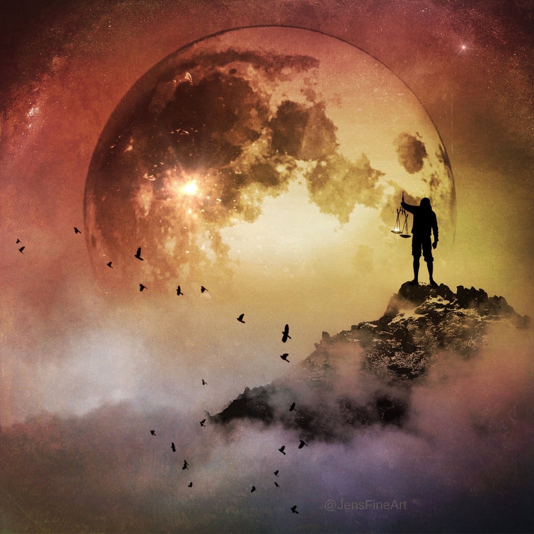 Libra Man PRINT - Full Moon Photo, Surreal Landscape Fine Art Mountain ...