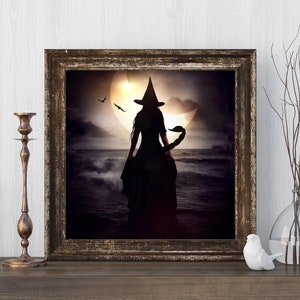 Scorpio Witch PRINT - Solar Eclipse Ocean Birds Goddess New Moon Dark ...