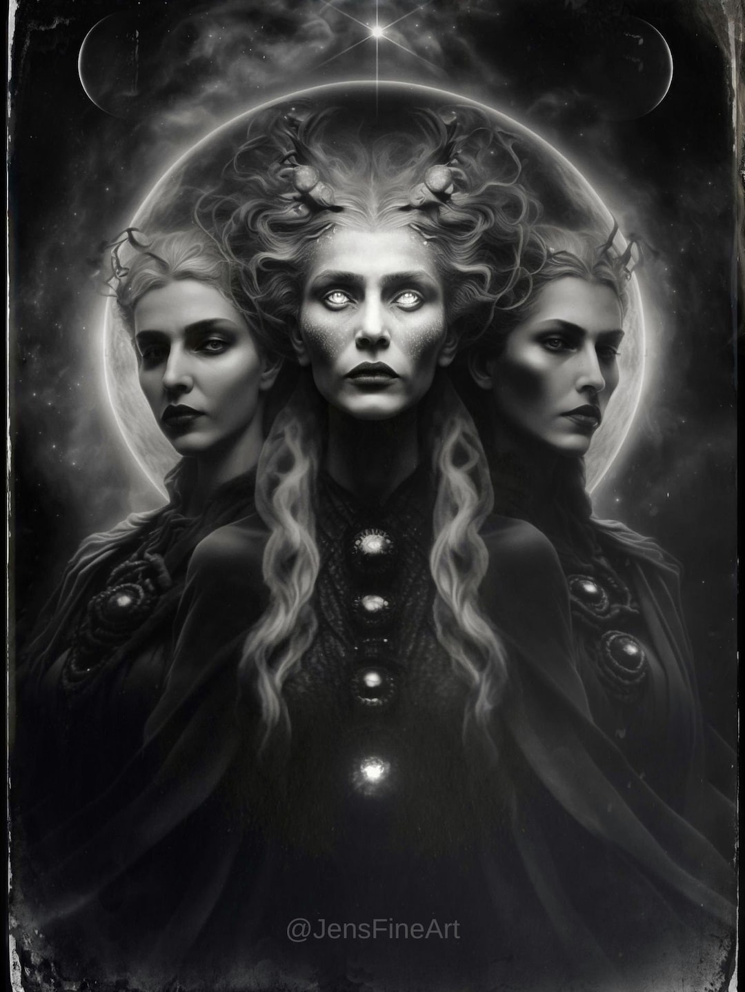Dark Mother PRINT - Full Moon Triple Goddess Photo, Surreal Gothic Halloween Astrology Black ...