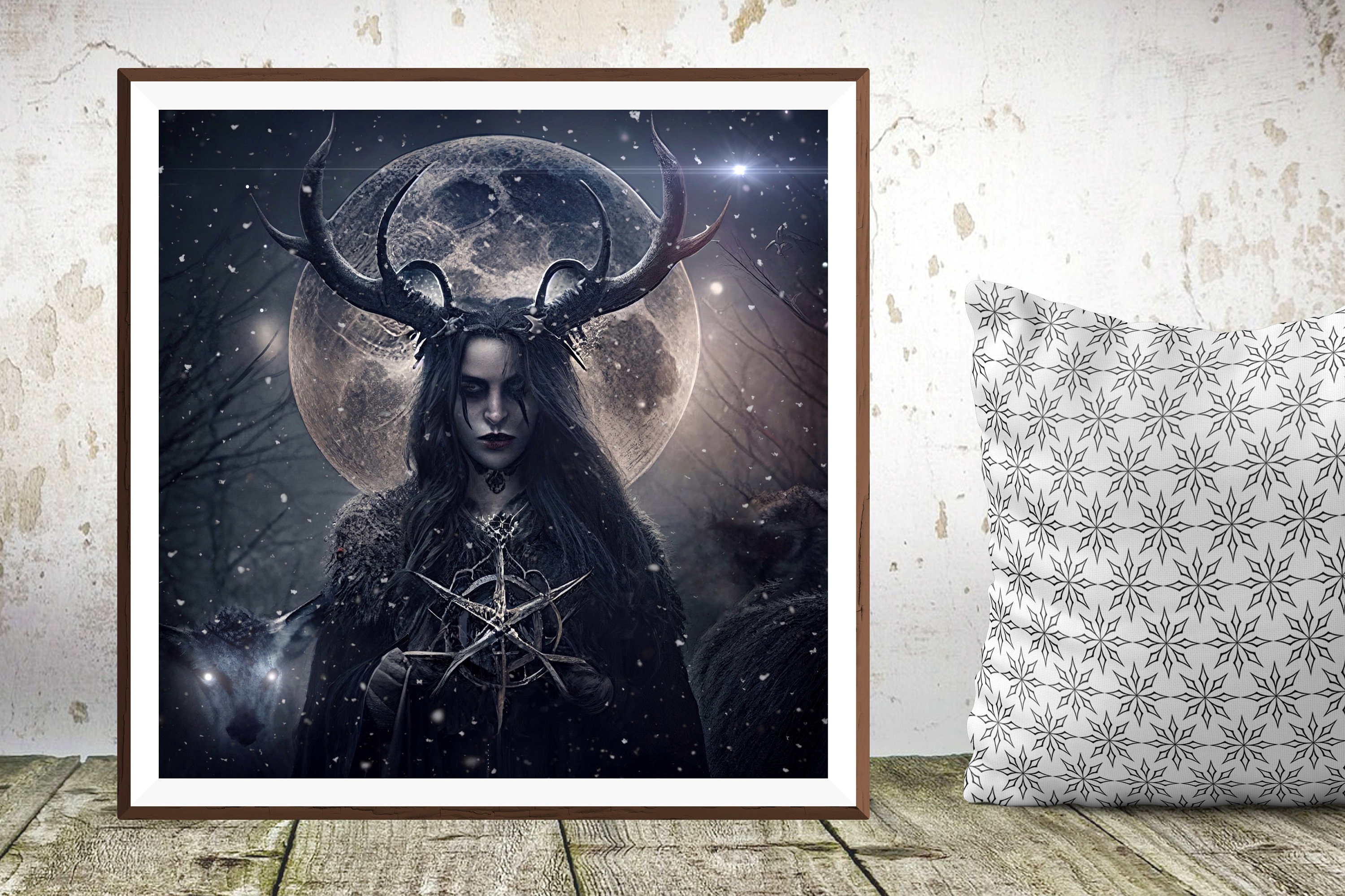 Yule Witch PRINT Full Moon Photo Dark Goddess Horns Antlers - Etsy