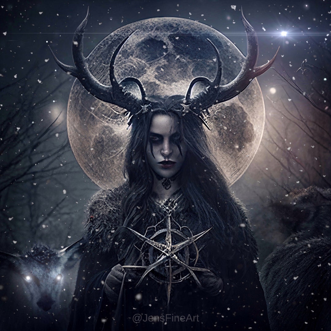 Yule Witch PRINT - Full Moon Photo Dark Goddess Horns Antlers Hecate ...