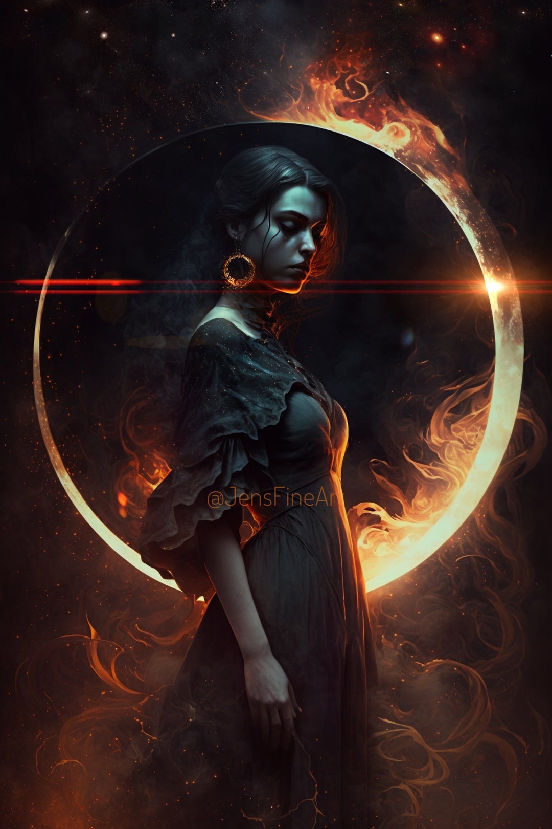 Eclipse of Fire PRINT Dark Moon Photo, Surreal Gothic Astrology Woman ...