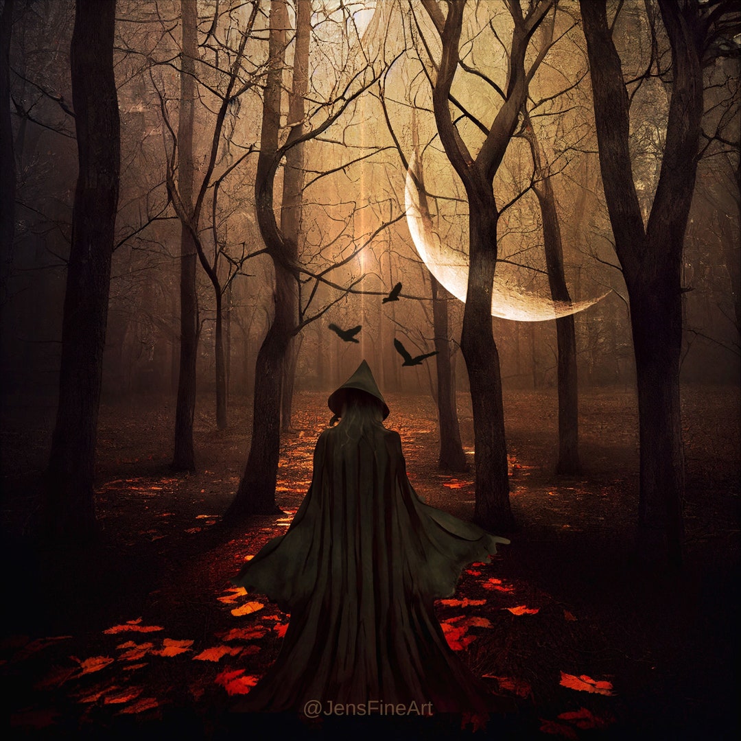 Shadow Path PRINT - Witch Crescent Moon Photo Birds Ravens Crows ...