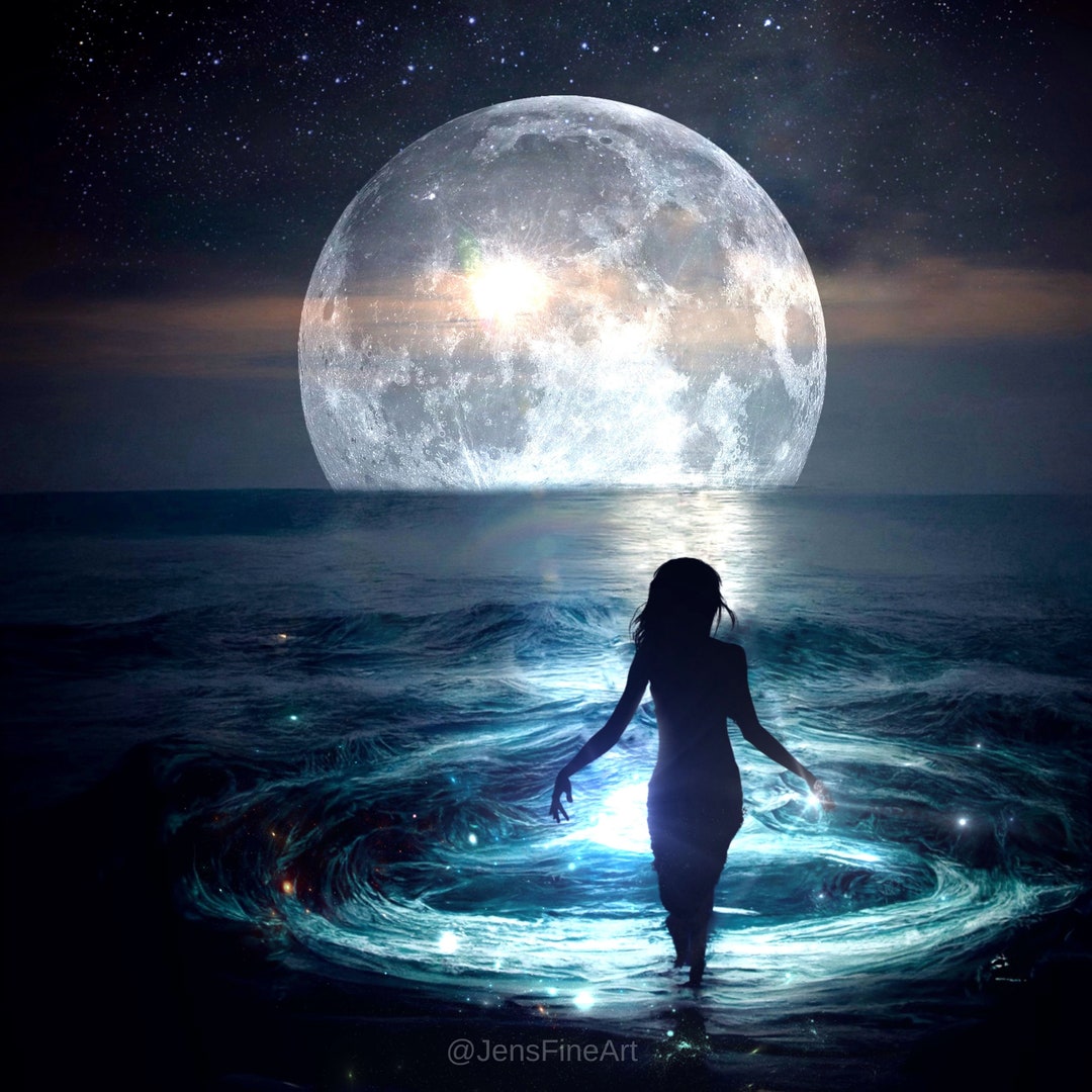 Spell Water PRINT - Pisces Full Moon Photo Ocean Lake Deep Wall Art ...