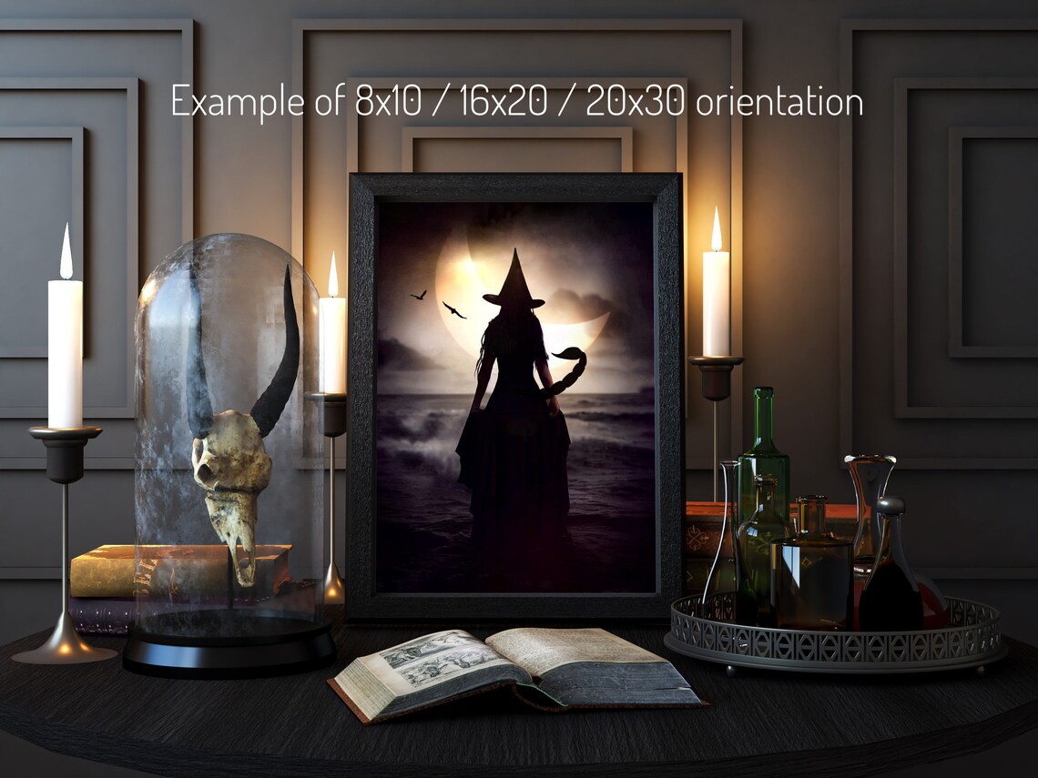 Scorpio Witch PRINT - Solar Eclipse Ocean Birds Goddess New Moon Dark ...