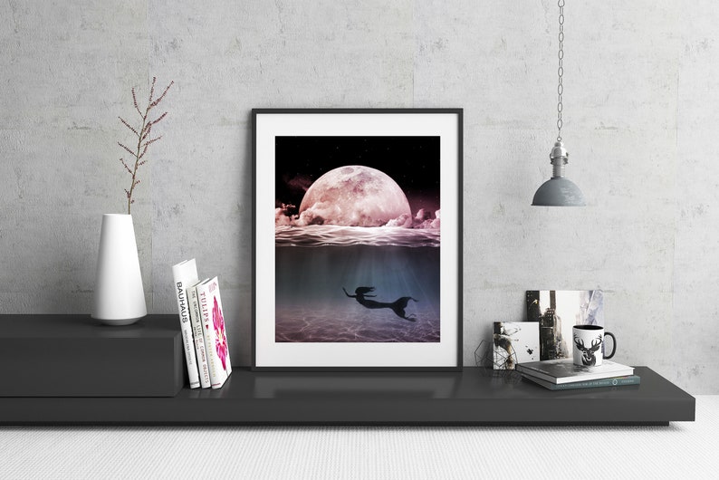 Mermaid Moon PRINT - Pisces Full Moon Photo Water Ocean Wall Home Woman ...