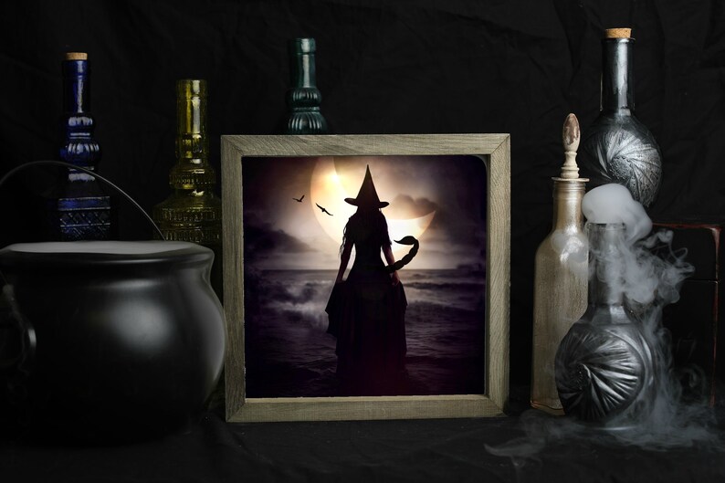 Scorpio Witch PRINT - Solar Eclipse Ocean Birds Goddess New Moon Dark ...