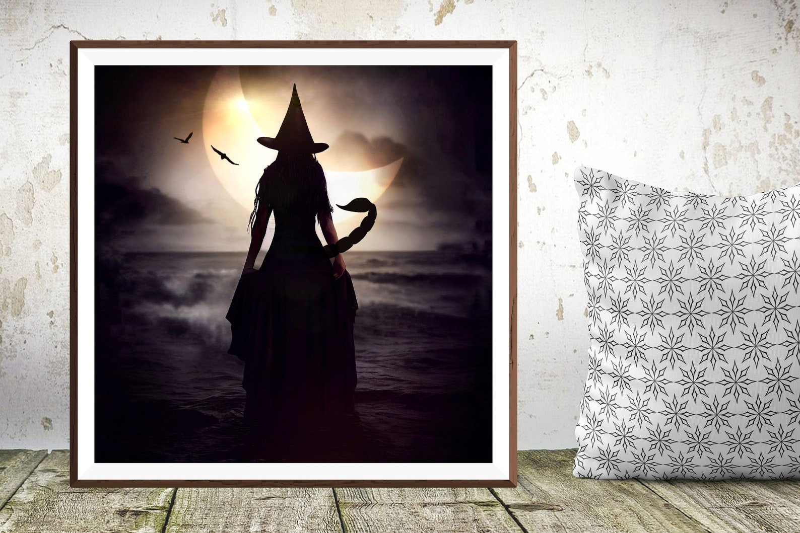 Scorpio Witch PRINT - Solar Eclipse Ocean Birds Goddess New Moon Dark ...