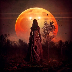 Taurus Blood Moon PRINT - Full Moon Photo, Surreal Lunar Eclipse ...