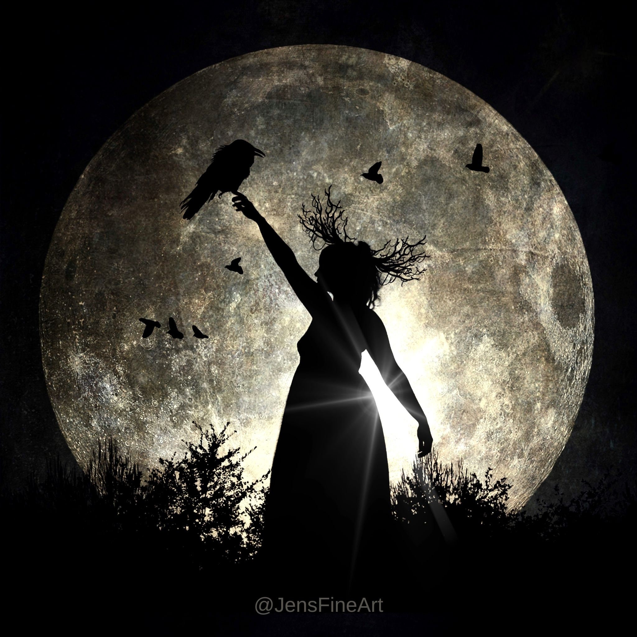 The Raven Queen II PRINT Full Moon Photo Surreal Gothic - Etsy