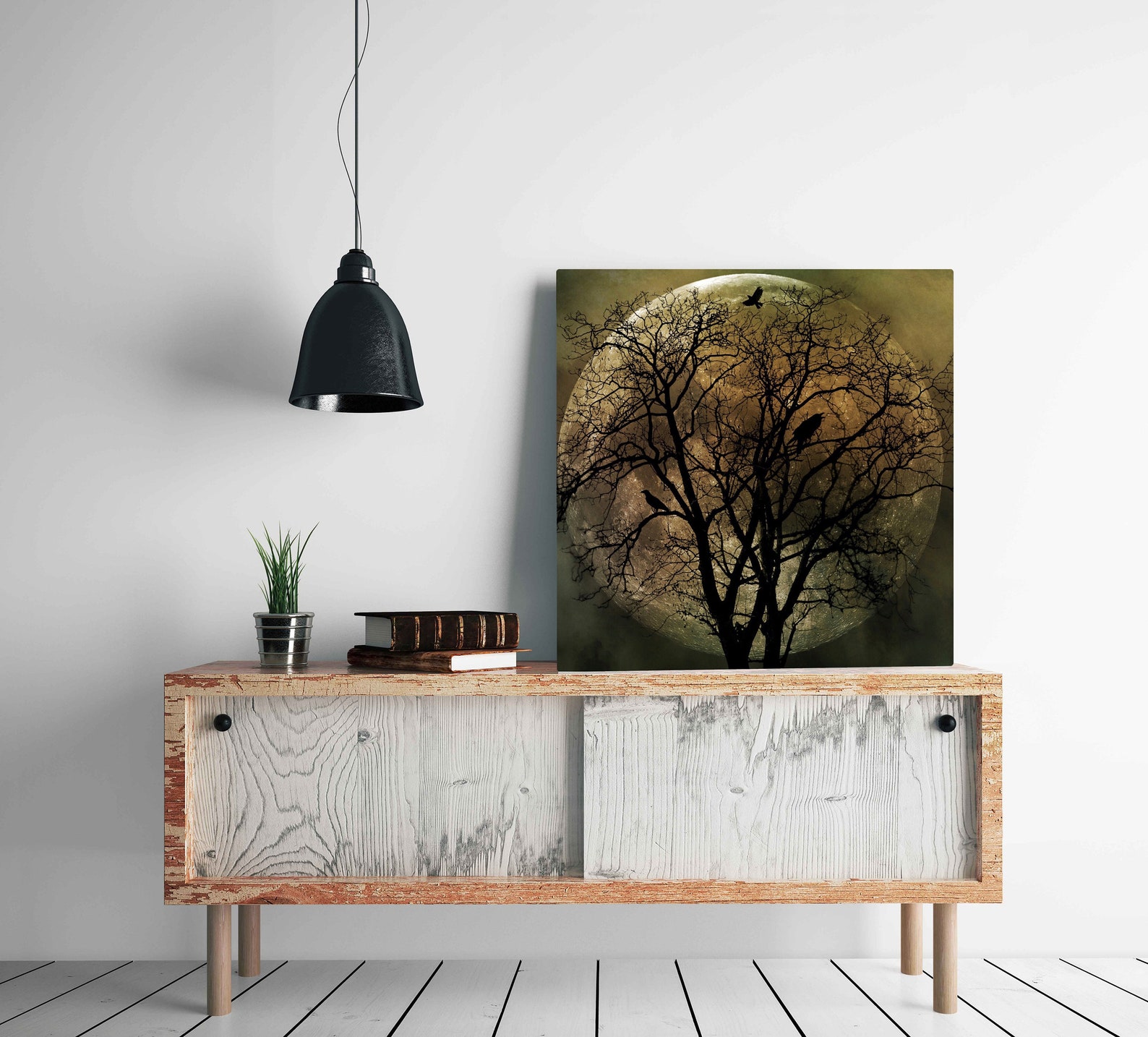 October Moon PRINT full super moon photo surreal tree birds | Etsy