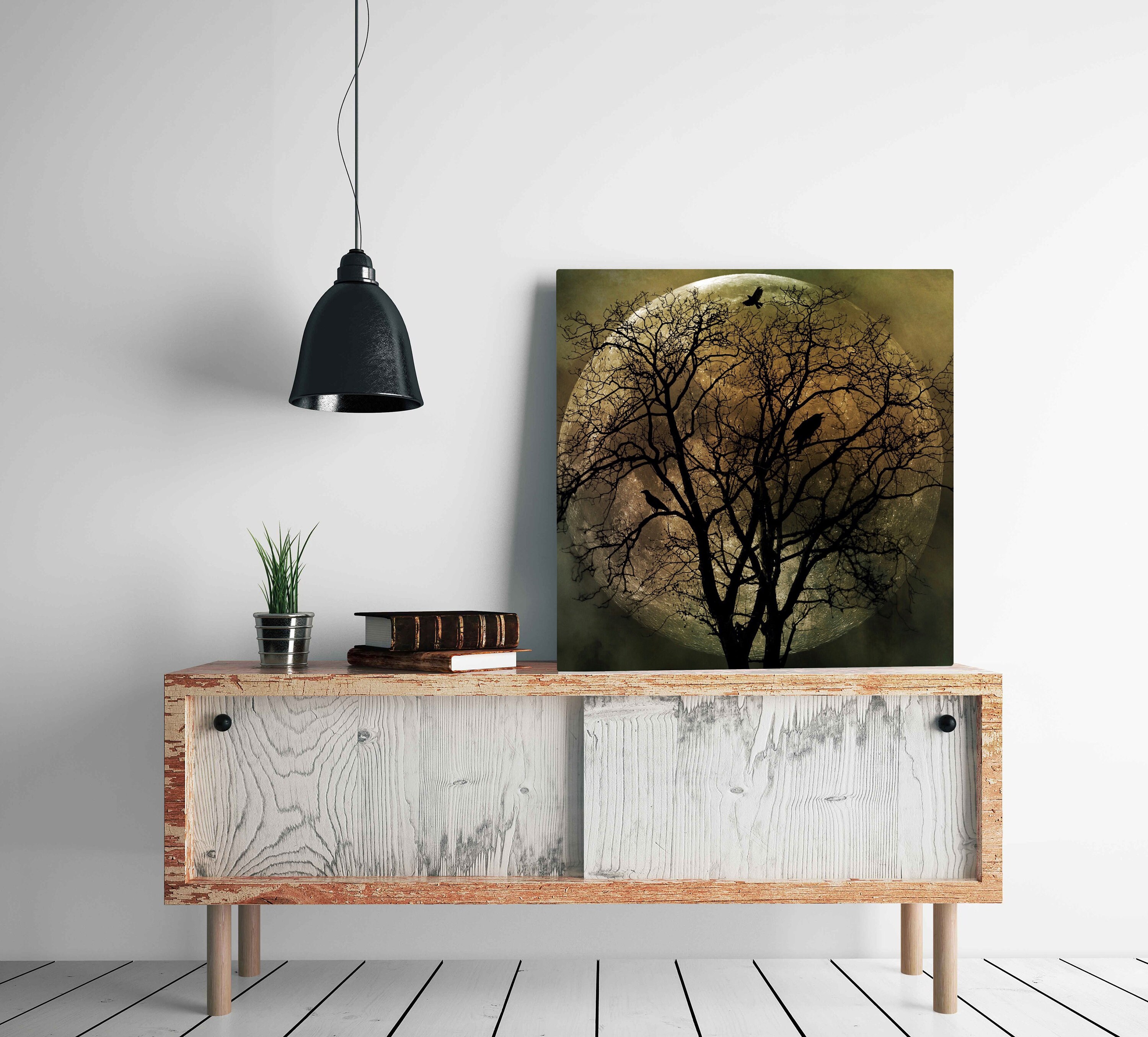 October Moon PRINT - Full Super Moon Photo, Surreal Tree Birds Home ...