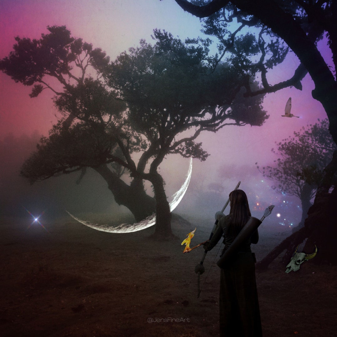 The Huntress PRINT - Crescent Moon Photo Surreal Landscape New Moon ...
