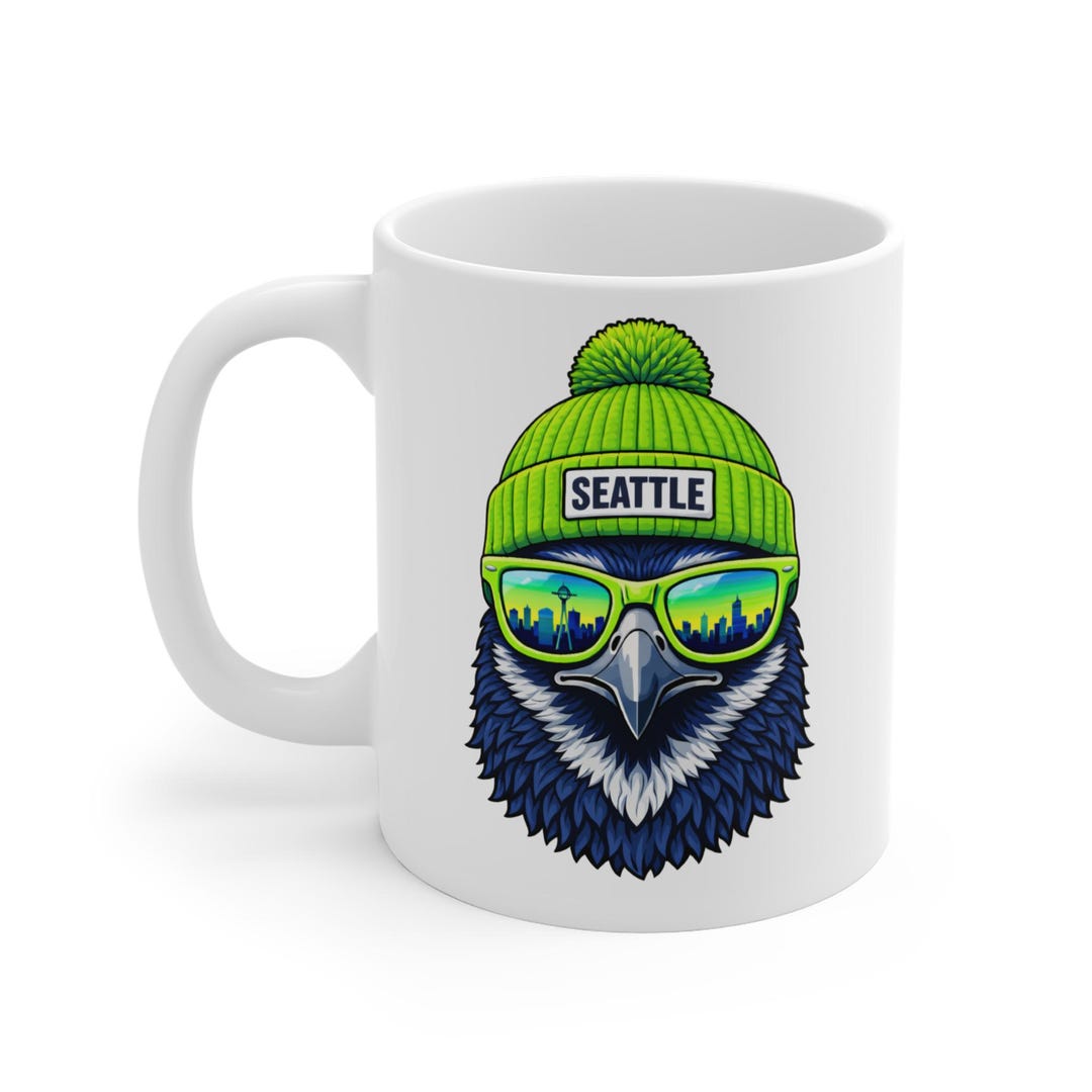 Seattle Football Mug With Beanie & Skyline | Seattle Coffee Cup ...