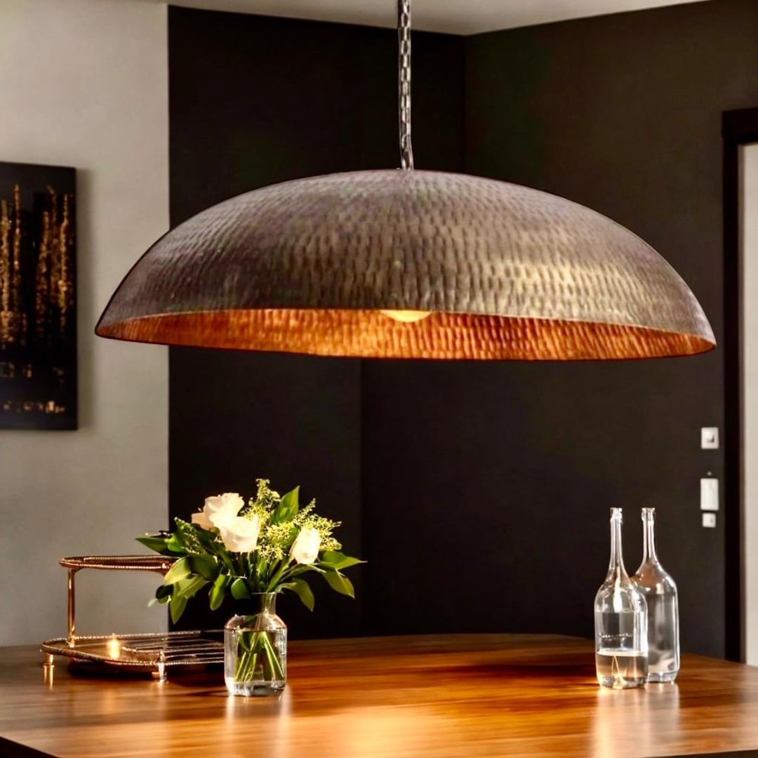 Antique Hammered Brass Dome Pendant Light, Solid Brass Ceiling Light ...