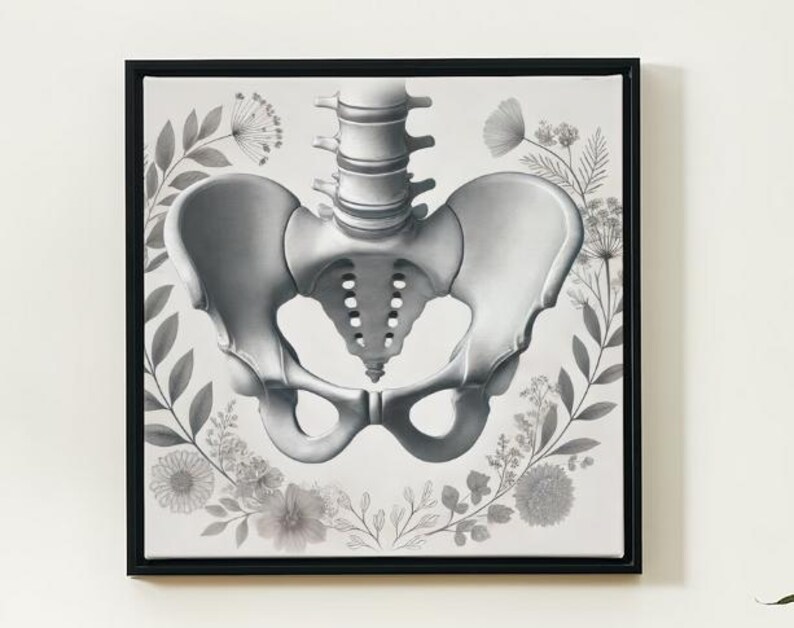 Realistic Female Pelvis Art With Delicate Floral Border – Printable 600 ...