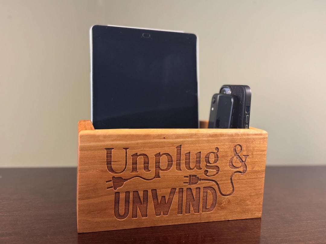 Unplug Box, Cherry Wood, Family Cell Phone and Tablet Holder ...