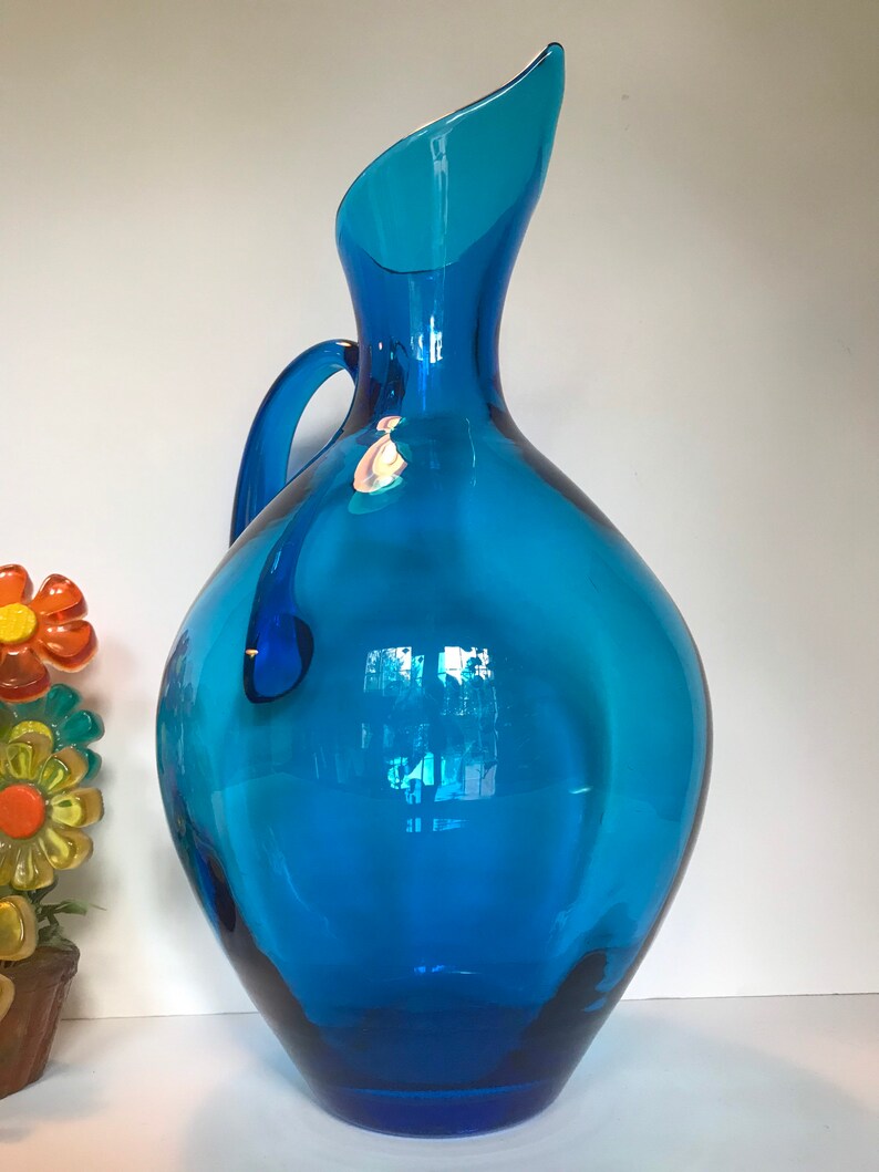 Blenko Glass Pitcher Design 991 Turquoise Vintage Large FREE SHIPPING ...