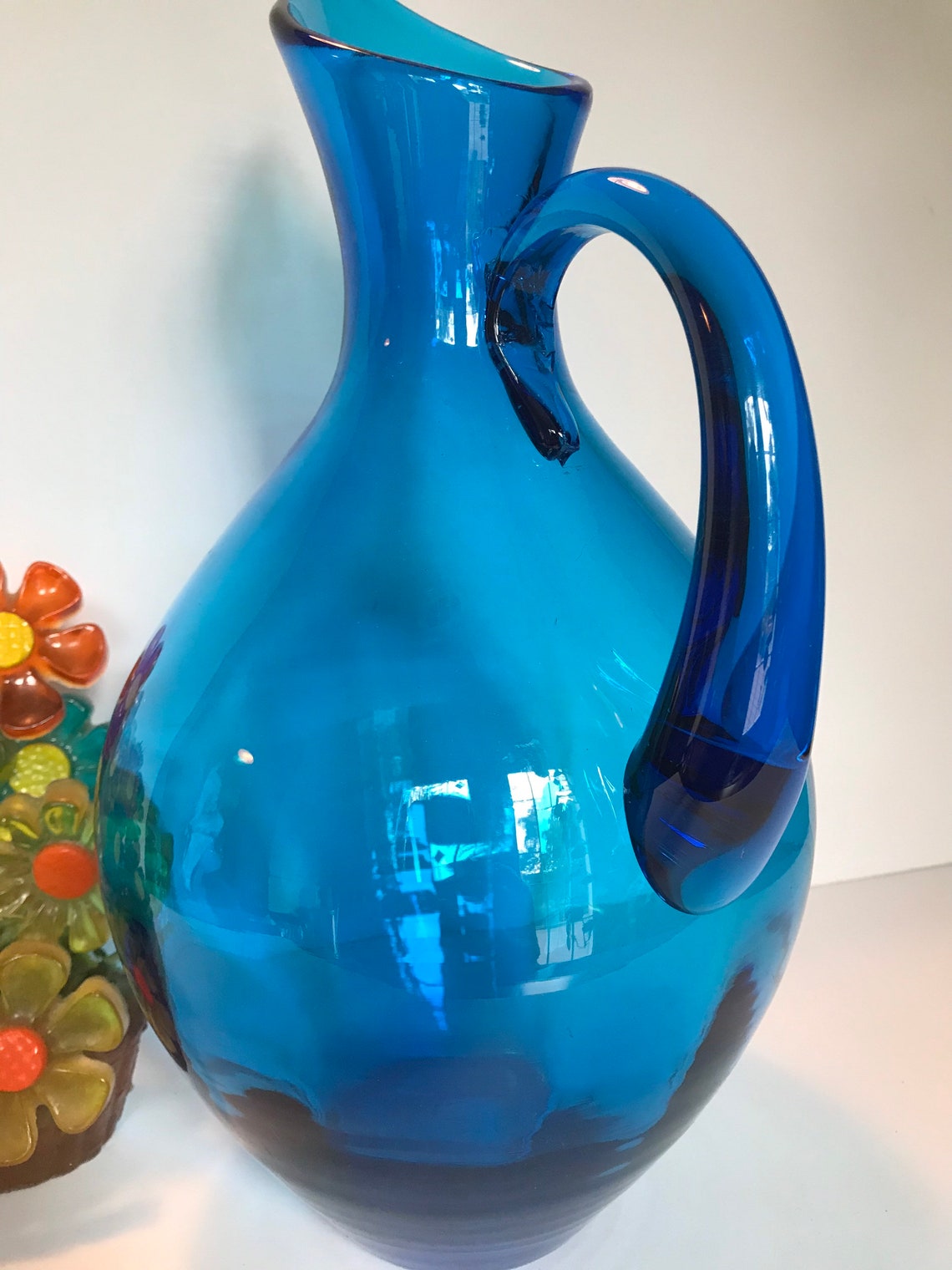 Blenko Glass Pitcher Design 991 Turquoise Vintage Large FREE SHIPPING ...