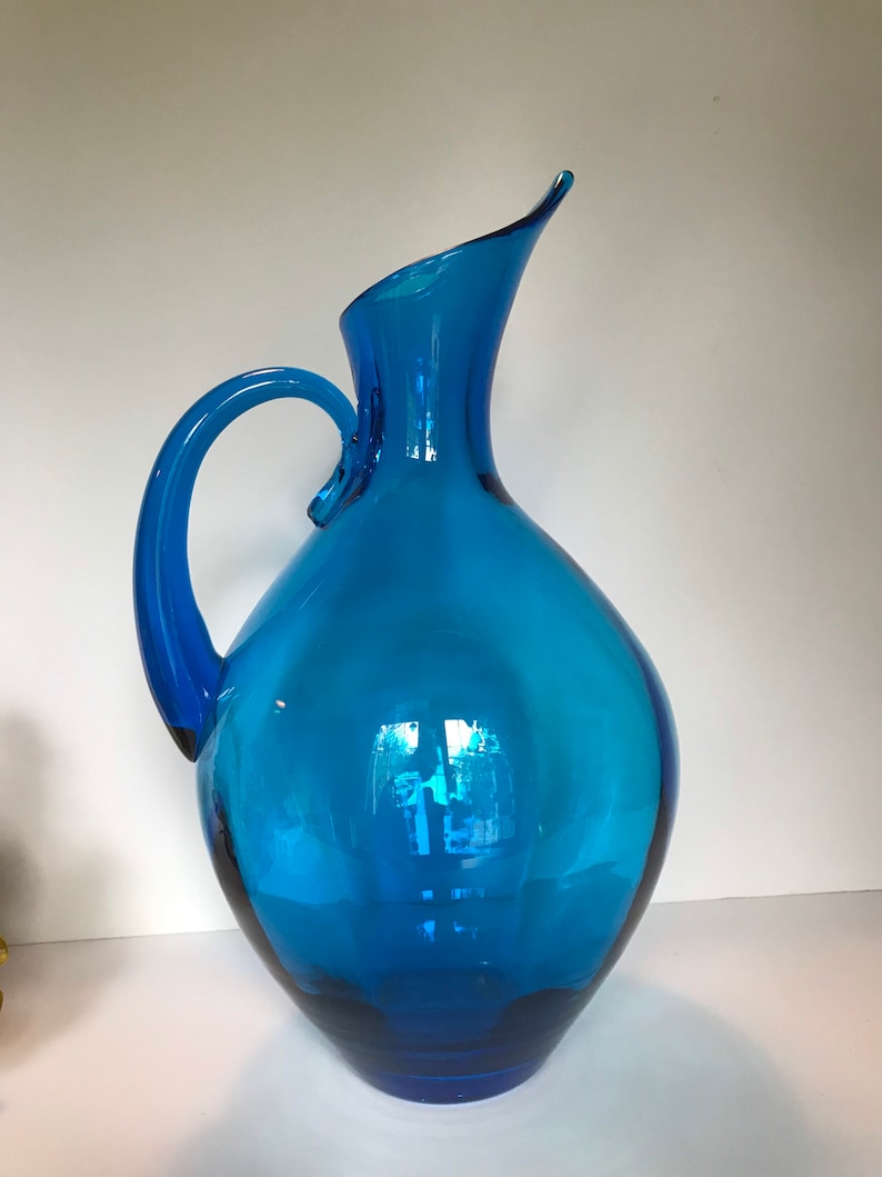 Blenko Glass Pitcher Design 991 Turquoise Vintage Large FREE SHIPPING ...