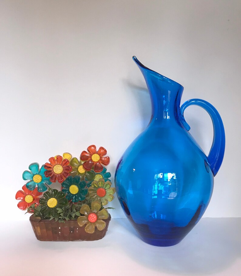 Blenko Glass Pitcher Design 991 Turquoise Vintage Large FREE SHIPPING ...