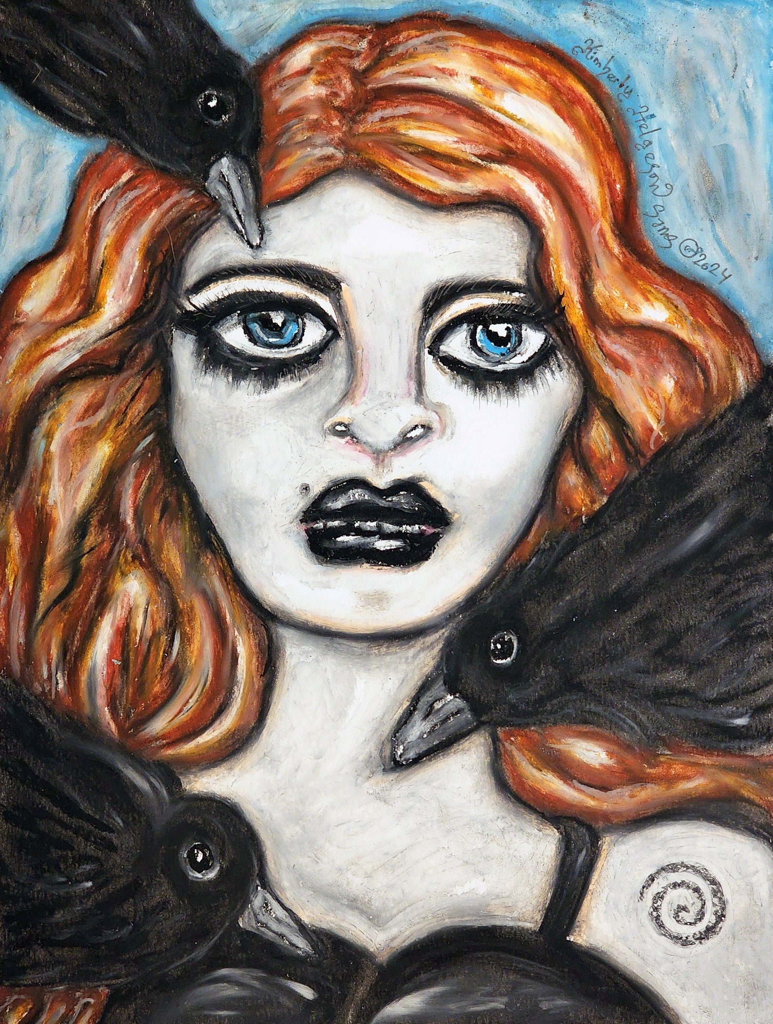 Goth Girl Redhead With Crows Art Signed Giclee Print Halloween ...