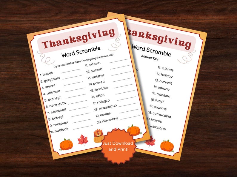 Thanksgiving Word Scramble, Thanksgiving Game, Office Party Game, Kids ...