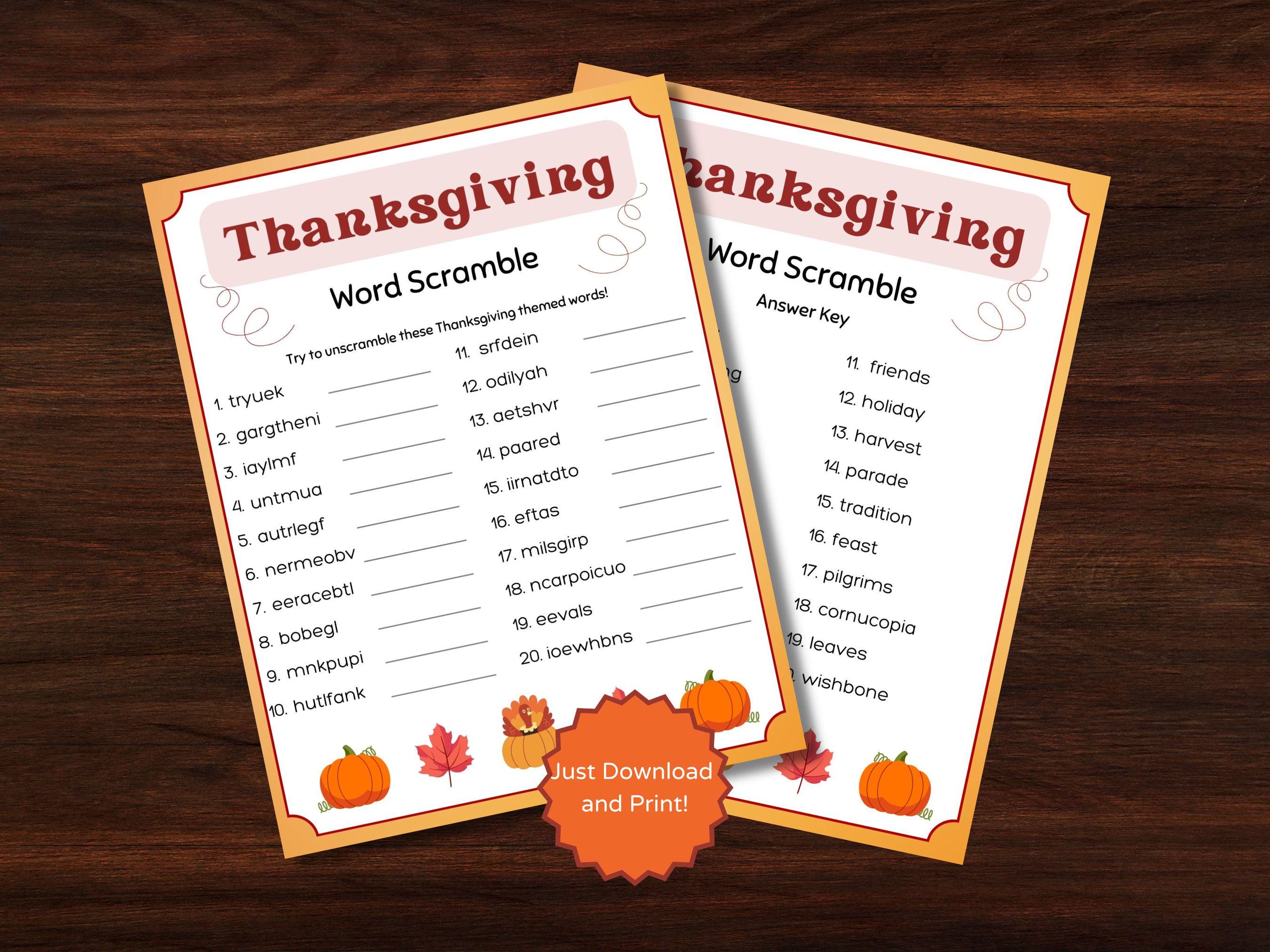 Thanksgiving Word Scramble, Thanksgiving Game, Office Party Game, Kids ...